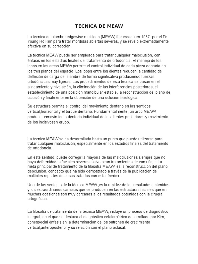Tecnica de Meaw | PDF | Ortodoncia | Odontología