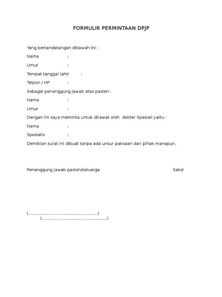 Formulir Permintaan DPJP | PDF