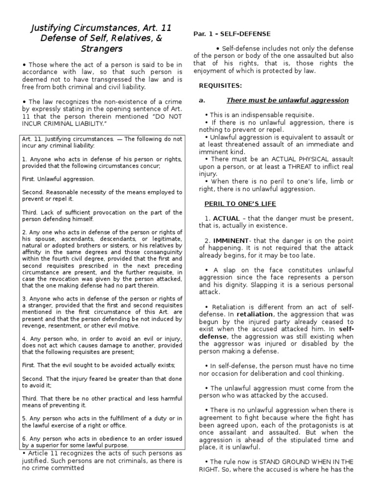 Justifying Circumstances | Download Free PDF | Assault | Self Defense