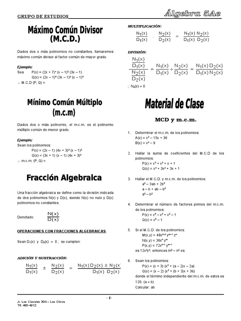 Minimo Comun Multiplo y Maximo Comun Divisor | PDF | Teoría de los ...