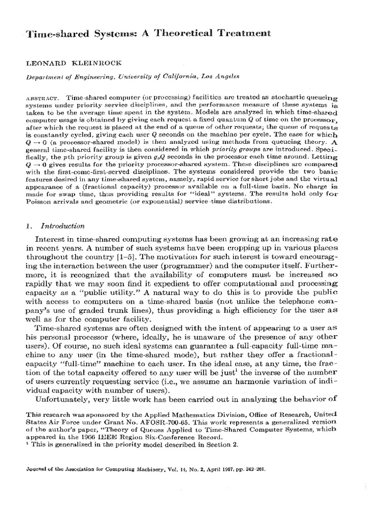 Time Shared Systems A Theoretical Treatment Download Free Pdf Poisson Distribution