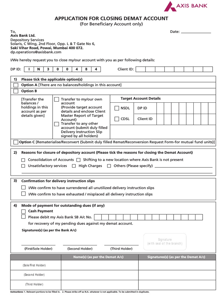 Demat Closure Form | PDF | Banking | Service Industries