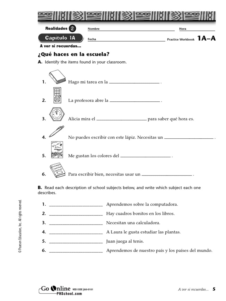 Realidades 2: Workbook 1A Respuestas | PDF