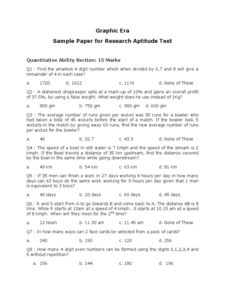 Graphic Era Research Aptitude Test Paper | PDF | Small And Medium Sized ...