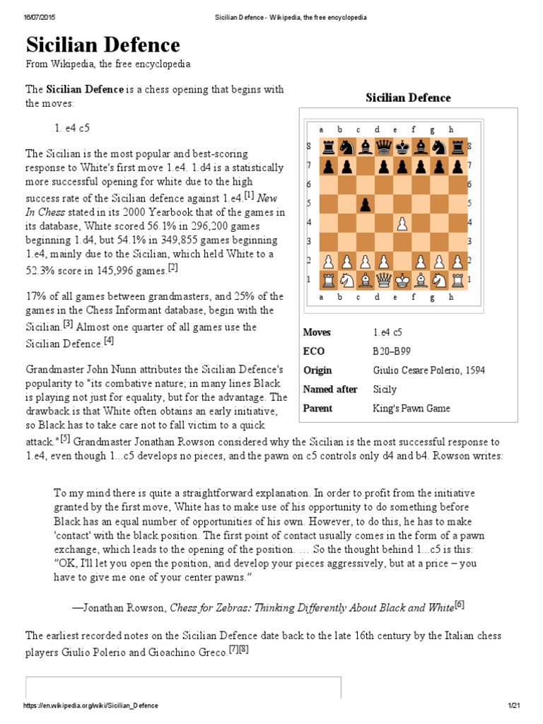 Sicilian Defence - E4c5 | PDF | Chess Openings | Chess Players