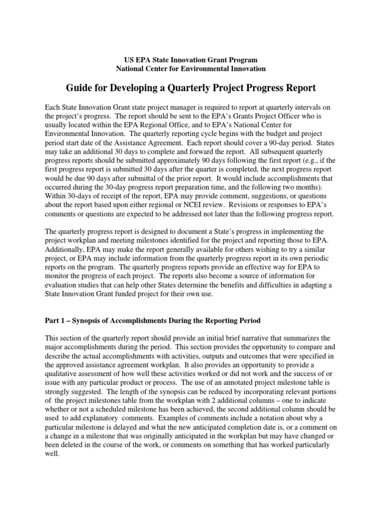 Guide For Developing A Quarterly Project Progress Report | PDF | United ...