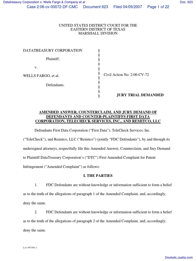 Datatreasury Corporation v. Wells Fargo & Company Et Al - Document No ...