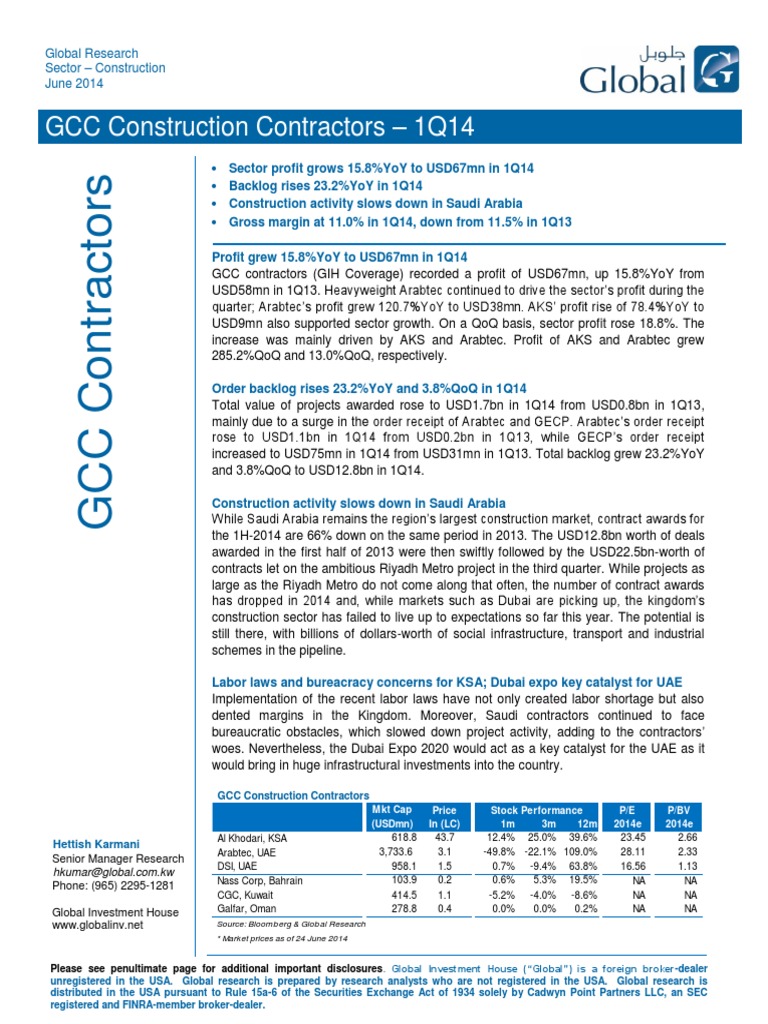 GCC Construction Market Trends 1Q14 | PDF | Securities Research | Gulf ...