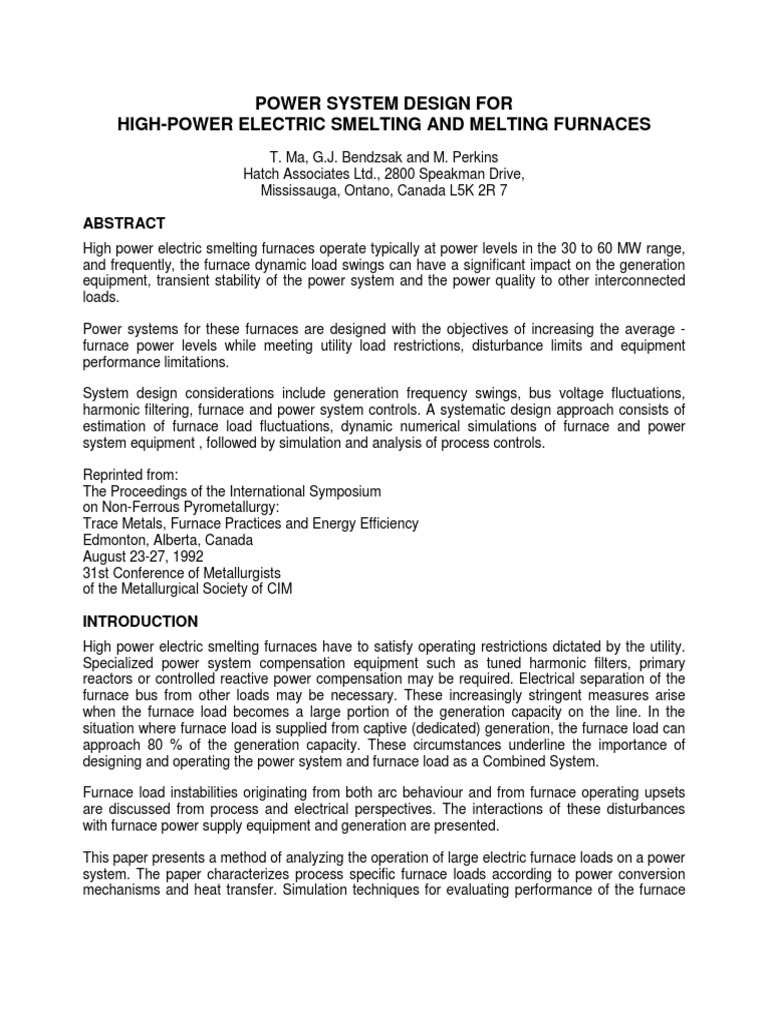 Power System Design for Electric Furnaces | PDF | Electric Power System ...