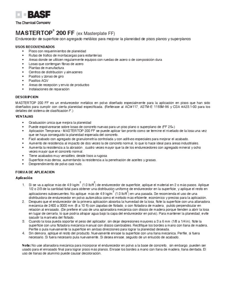 Endurecedor Metálico para Pisos Planos | PDF | Hormigón | Aluminio