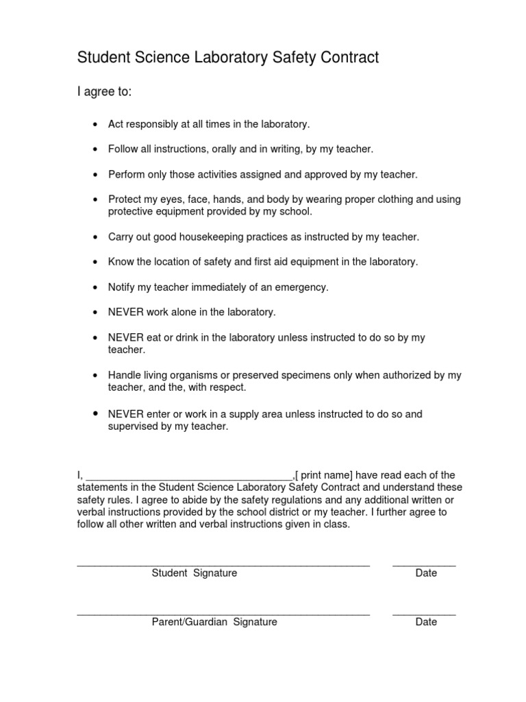 Student Laboratory Safety Agreement | PDF | Laboratories | Science