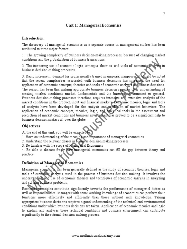 An Introduction to Managerial Economics: Defining the Field, Explaining ...