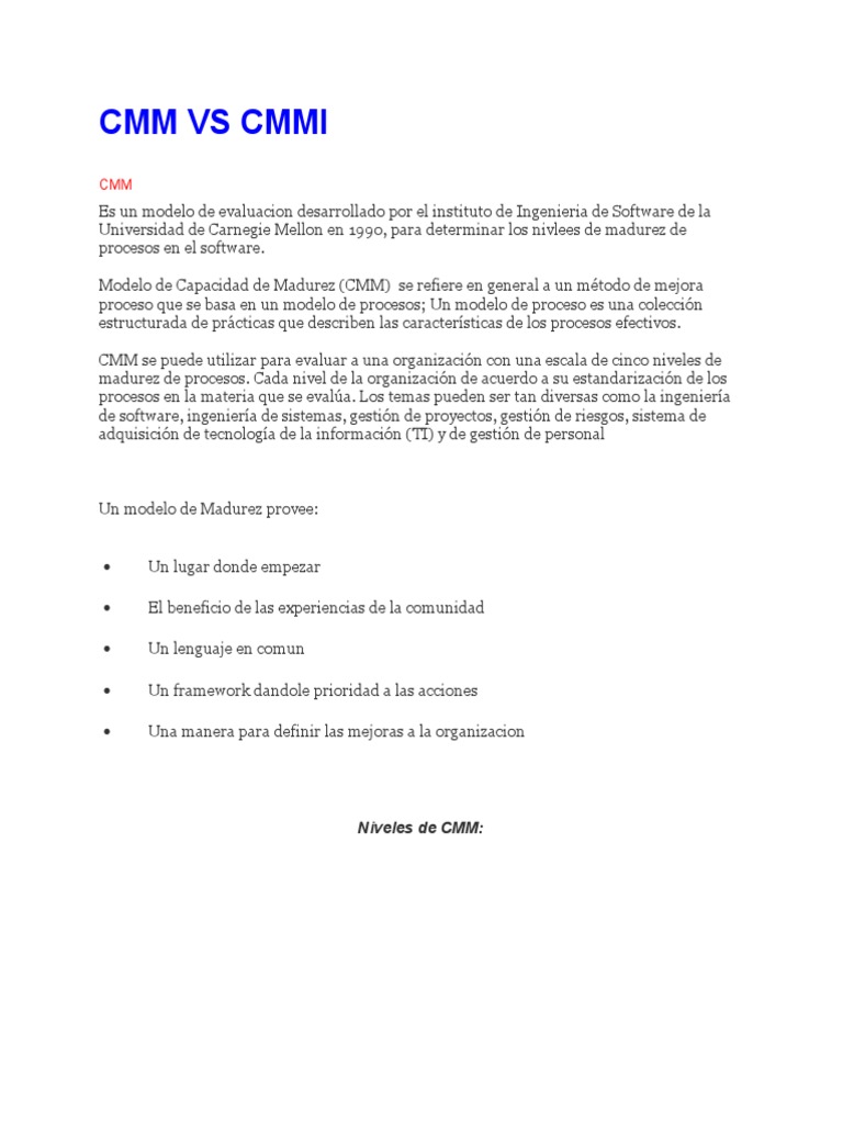 CMM VS Cmmi | Descargar gratis PDF | Ingeniería de software | Software