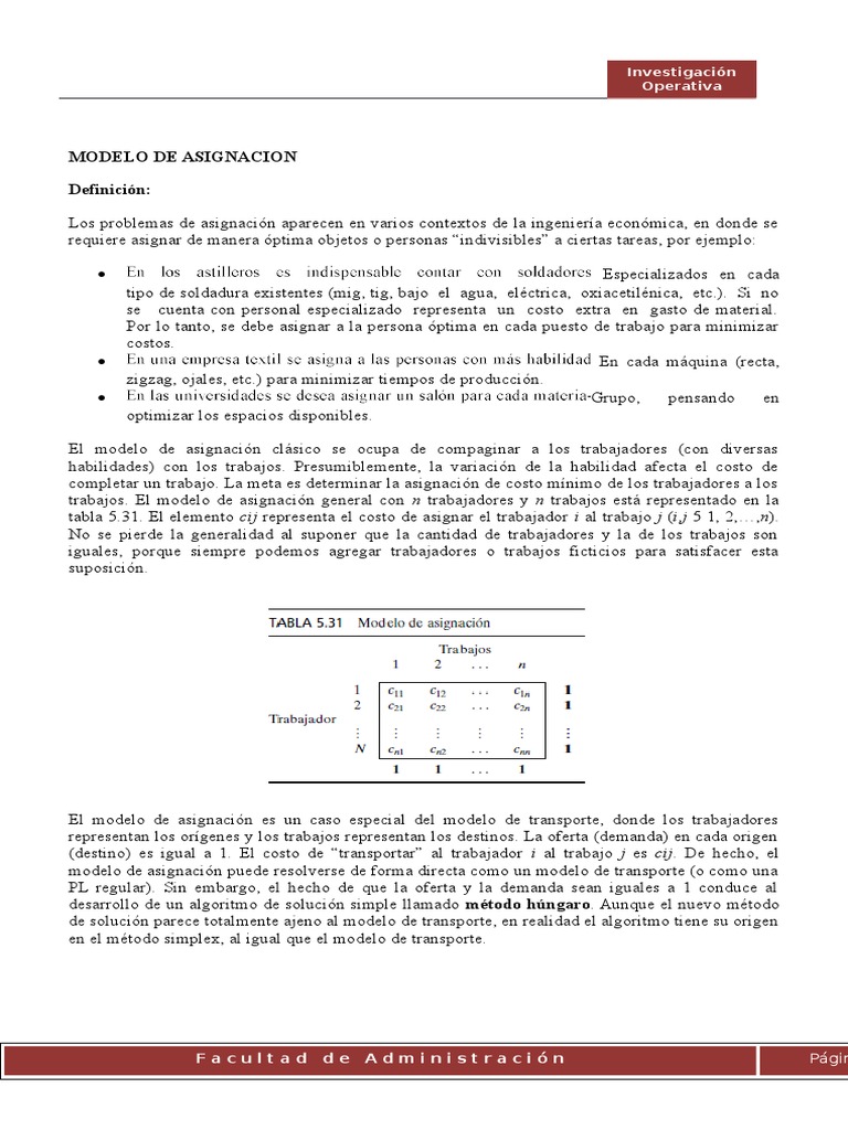 Modelo de Asignacion | PDF | Algoritmos | Transporte