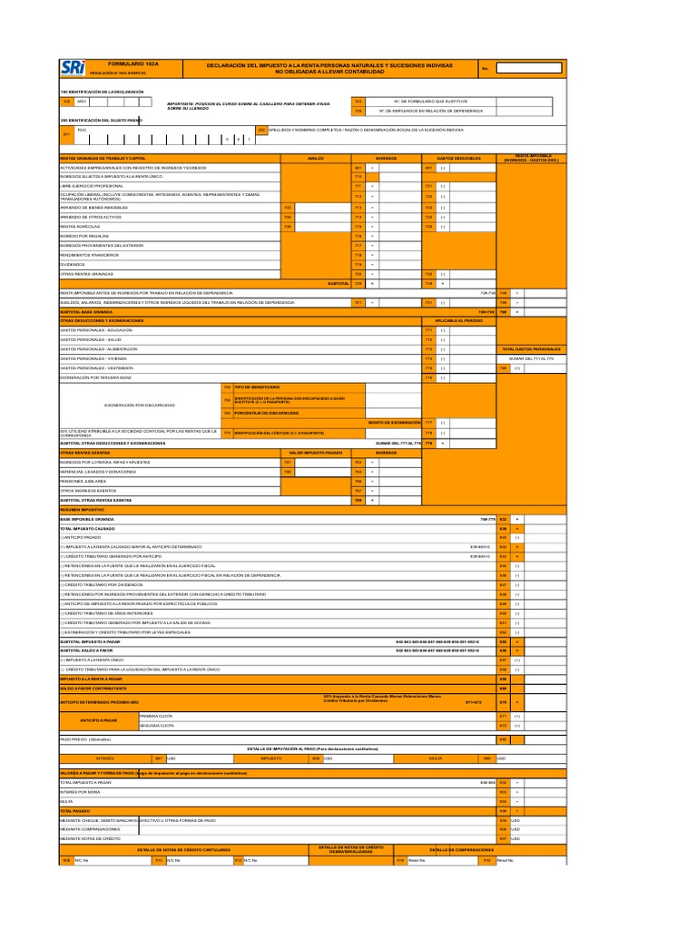 Formulario 102A SRI | Impuesto sobre la renta | Impuestos