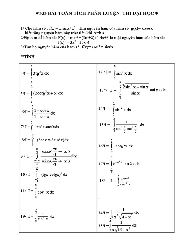 333 Bài ToÁn Tích PhÂn Luy N | PDF