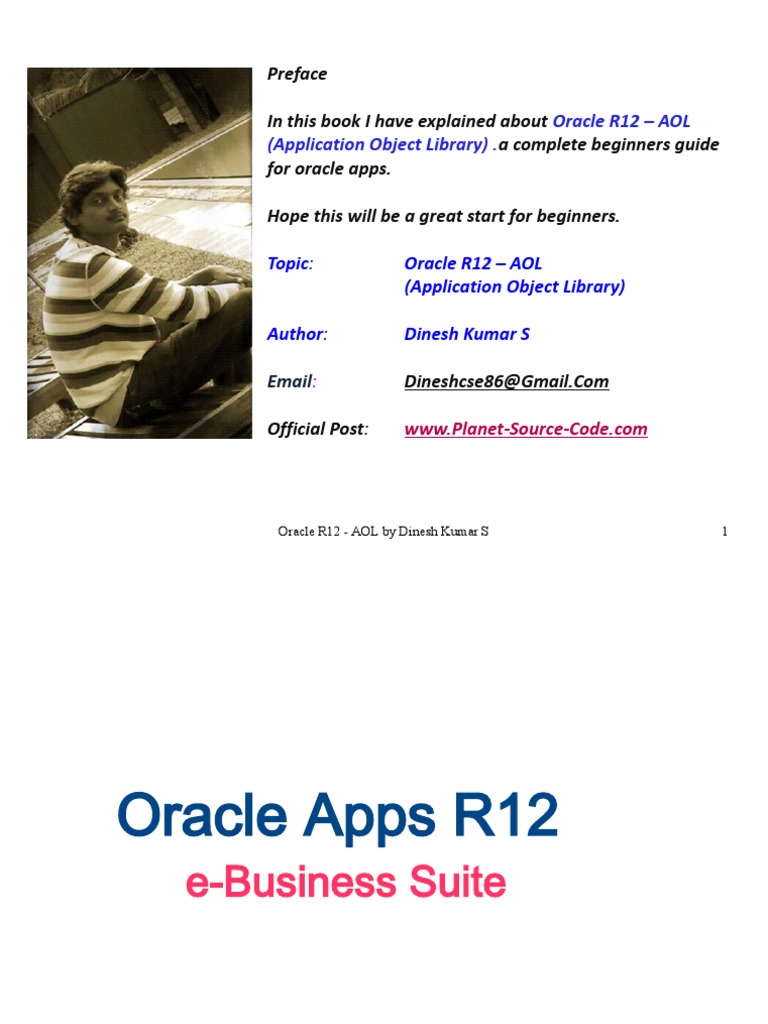 Oracle R12 AOL (Application Object Library) - by Dinesh Kumar S | PDF | Password | Subroutine