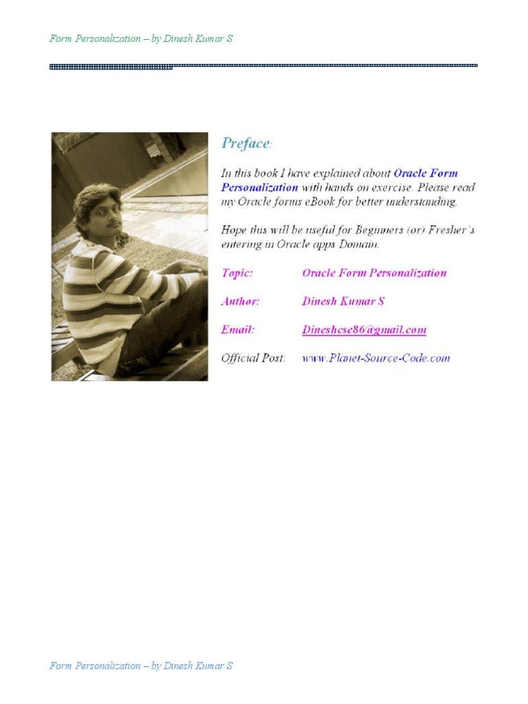 Oracle Form Personalization - by Dinesh Kumar S | PDF | Parameter (Computer Programming) | Pl/Sql