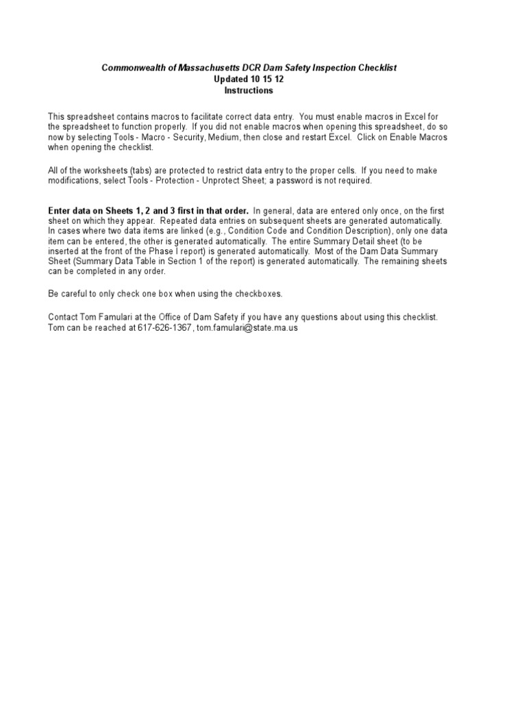 Massachusetts Dam Safety Checklist | PDF | Spillway | Dam