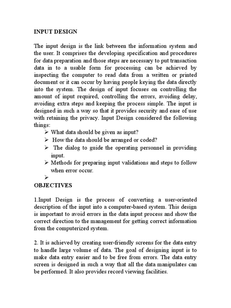 Input Design &output Design | PDF | Input/Output | Information