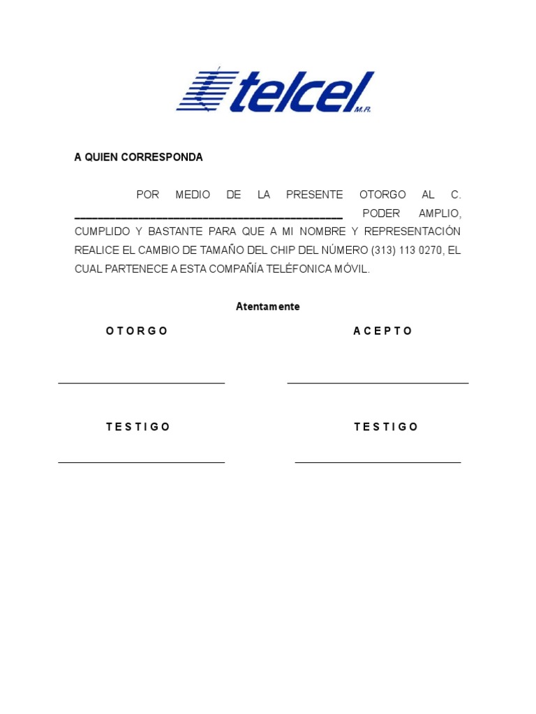 Cómo redactar una carta poder simple para Telcel