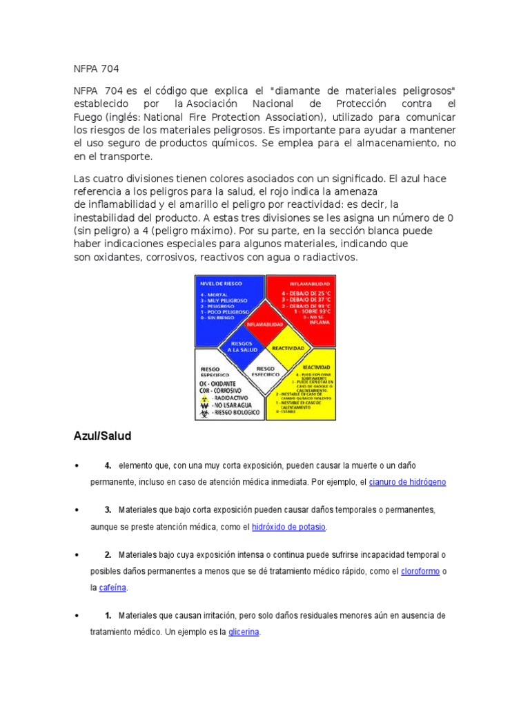 Nfpa 704 | PDF | Elementos químicos | Sustancias químicas
