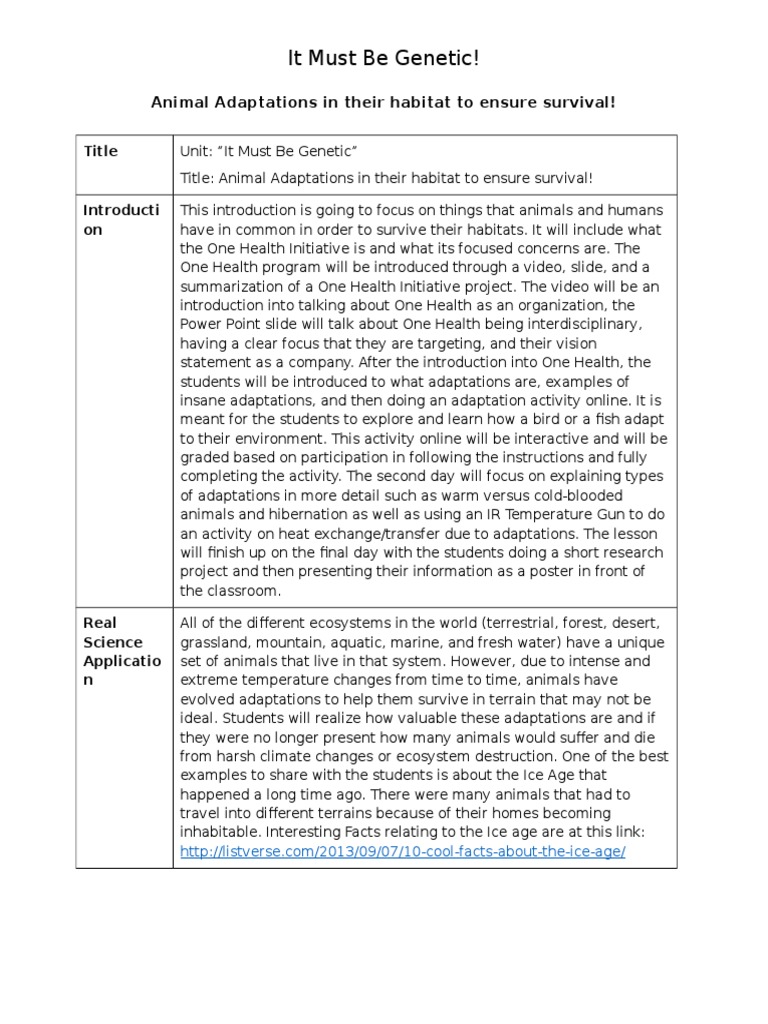Adaptation Lesson Plan | Download Free PDF | Adaptation | Thermoregulation