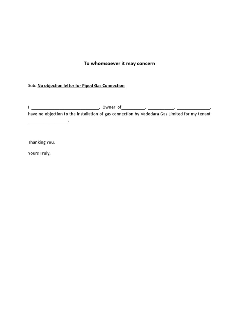 NOC for Piped Gas Connection Transfer | PDF