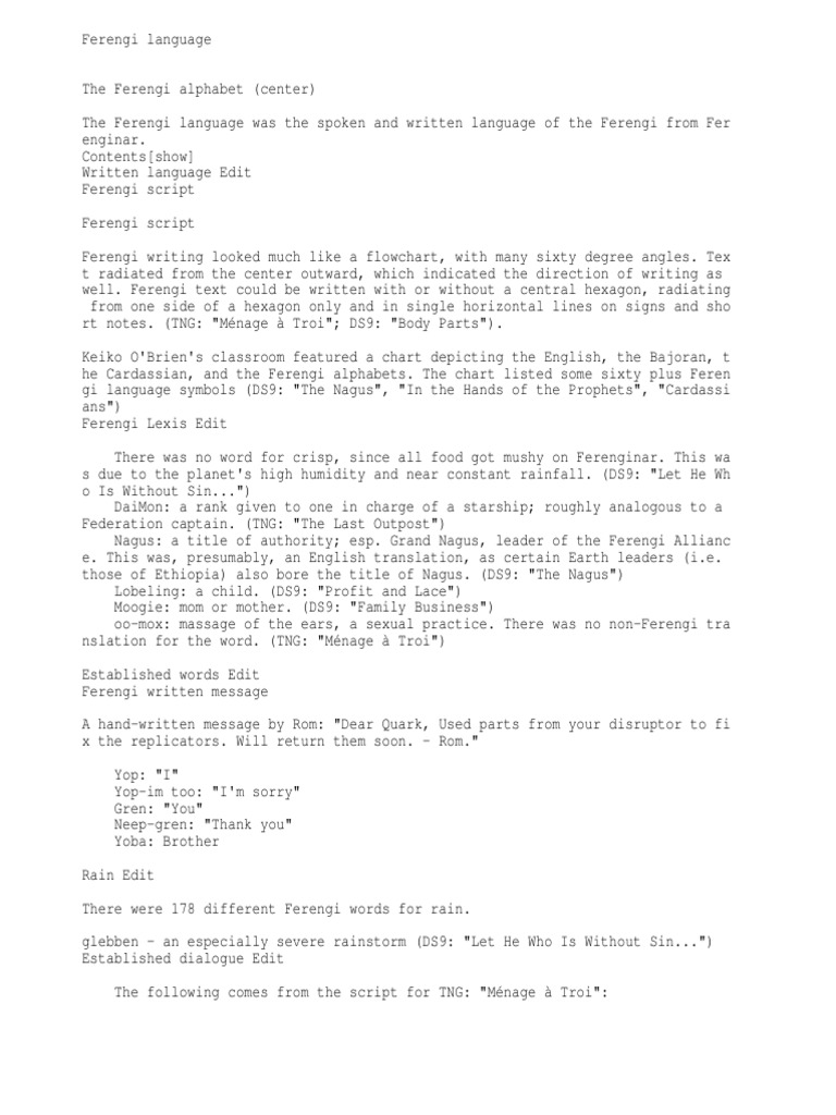 A Glimpse into the Ferengi Language | PDF | Star Trek: Deep Space Nine ...