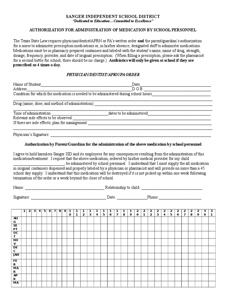 Medication Authorization Form | PDF | Wellness