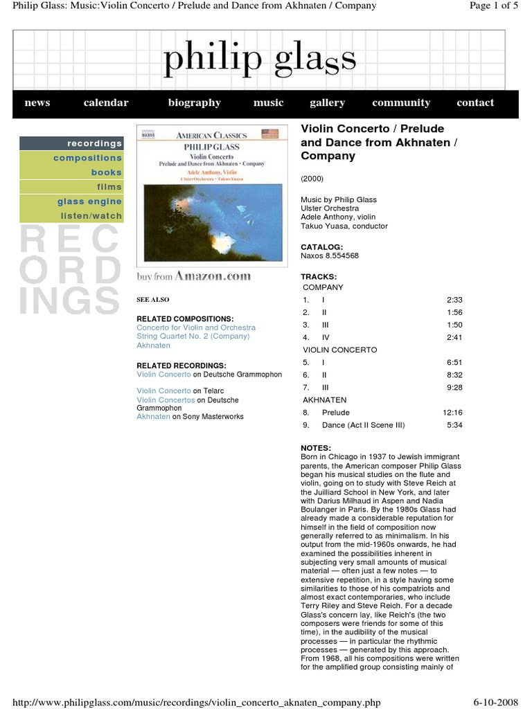 Philip Glass-Violin Concerto | PDF | Orchestras | Classical And Art ...