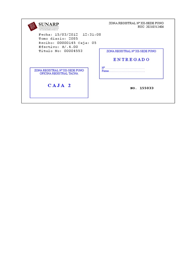 Recibo de Sunarp Por Pago de Reserva de Nombre | PDF