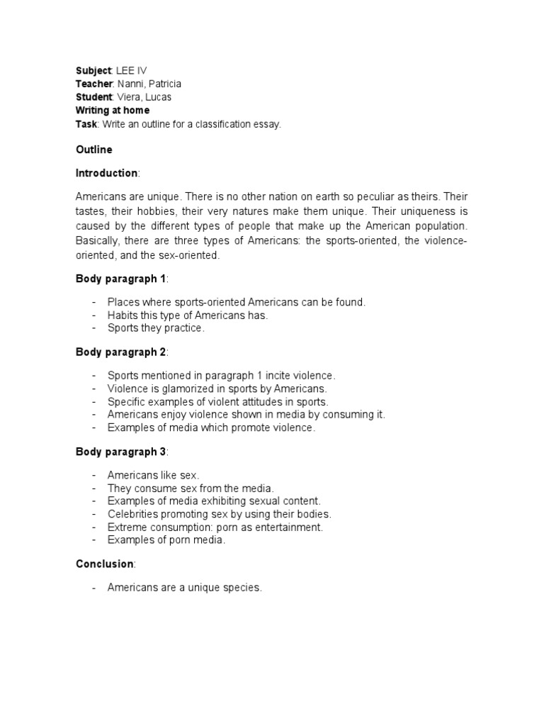 Classification Essay Outline | PDF