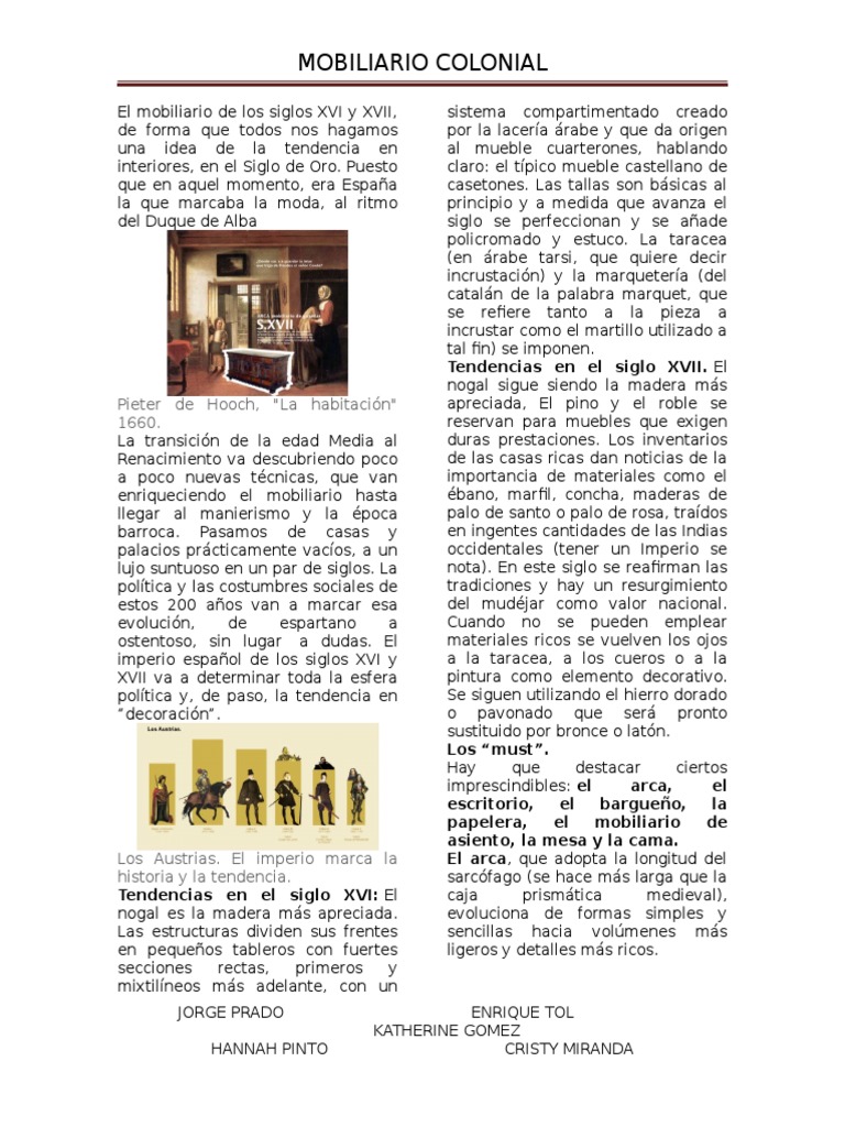 Mobiliario Colonial del Siglo XVI-XVII | PDF | Mueble | Artes Decorativas