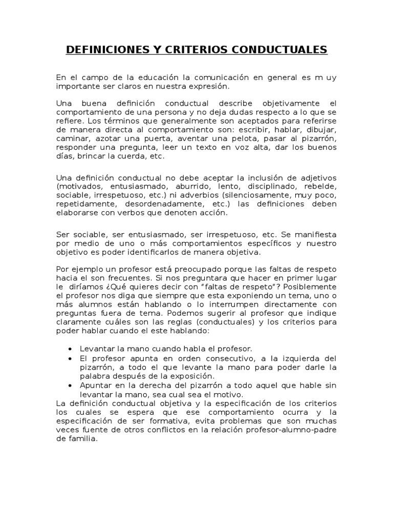 Definiciones y Criterios Conductuales | PDF | Comportamiento | Maestros