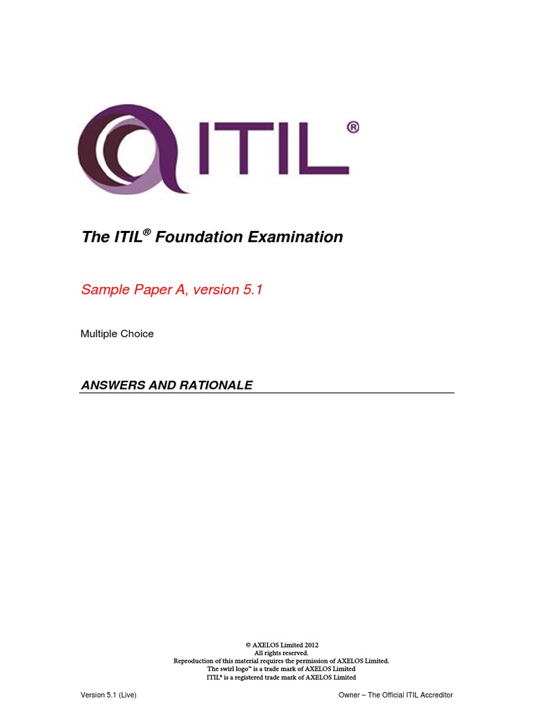 Answer and Rationales Sample Exam 1 Itil Foundation 201312 | PDF | Itil ...
