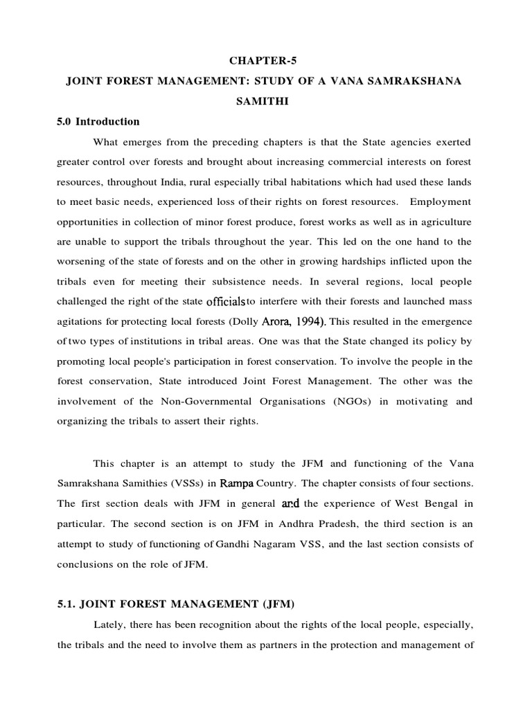 Chapter-5 Joint Forest Management: Study of A Vana Samrakshana Samithi ...