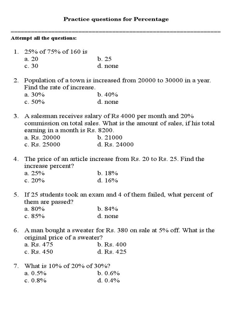 Percentage | PDF | Percentage | Fraction (Mathematics)