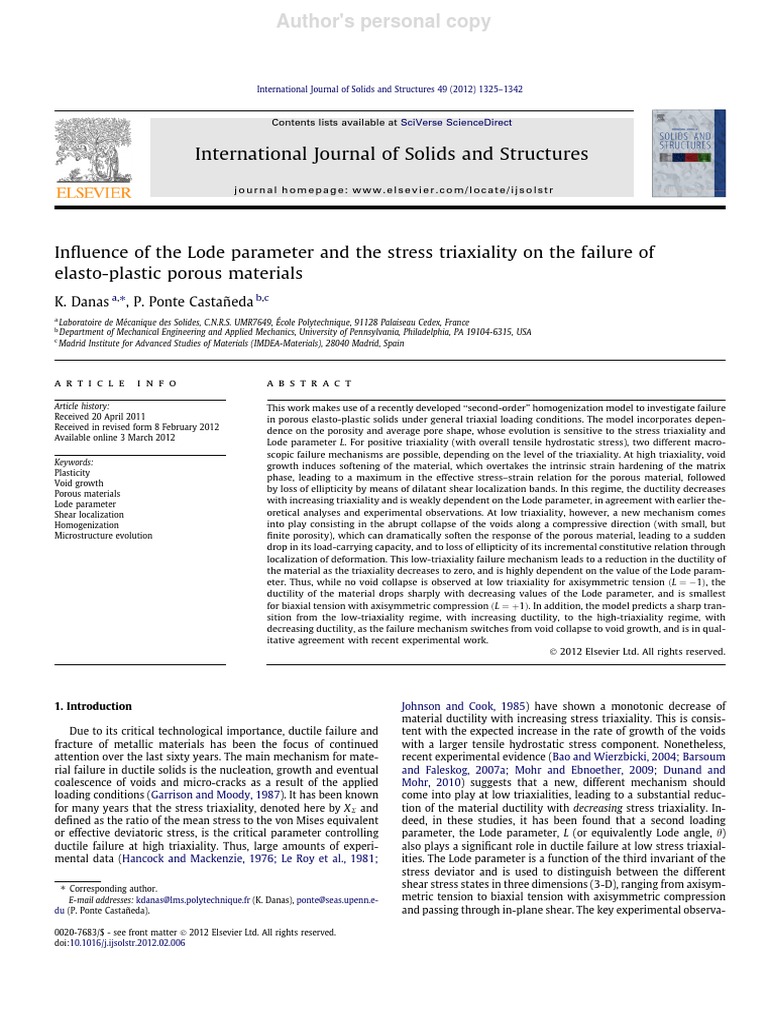 Lode Parameter & Triaxiality in Material Failure | PDF | Plasticity ...