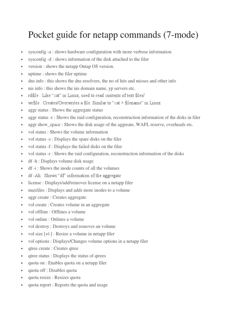 Pocket Guide For Netapp Commands PDF | PDF | Computer Architecture | Computing