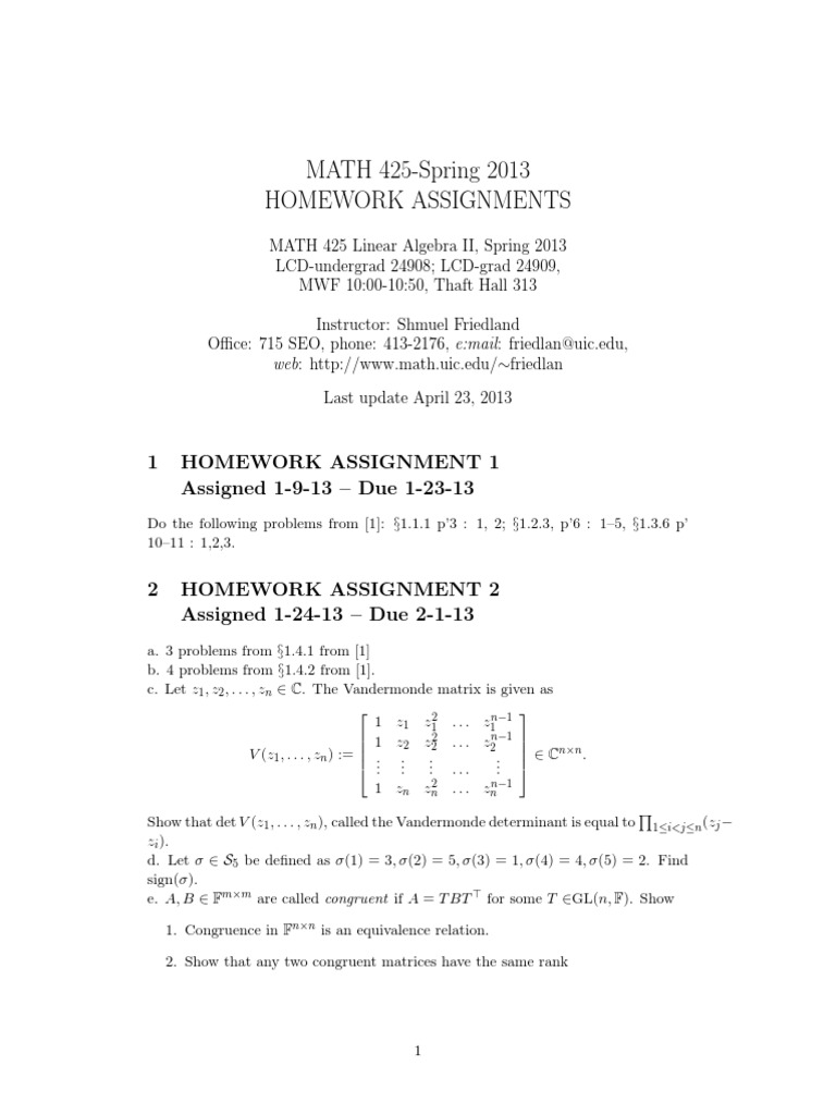 Math Homework Assignment Linear Equations | PDF | Matrix (Mathematics) | Eigenvalues And ...