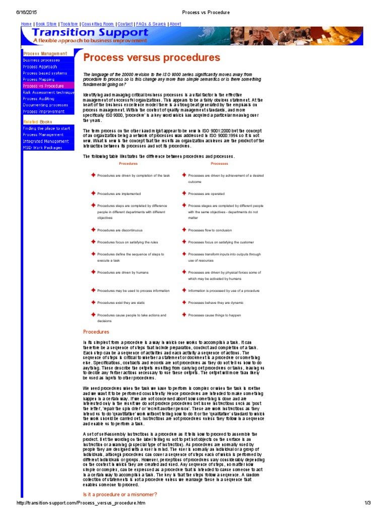 Process Vs Procedure | PDF | Business Process | Subroutine