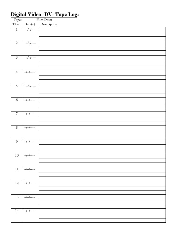 DV Tape Log for Film Dates | PDF