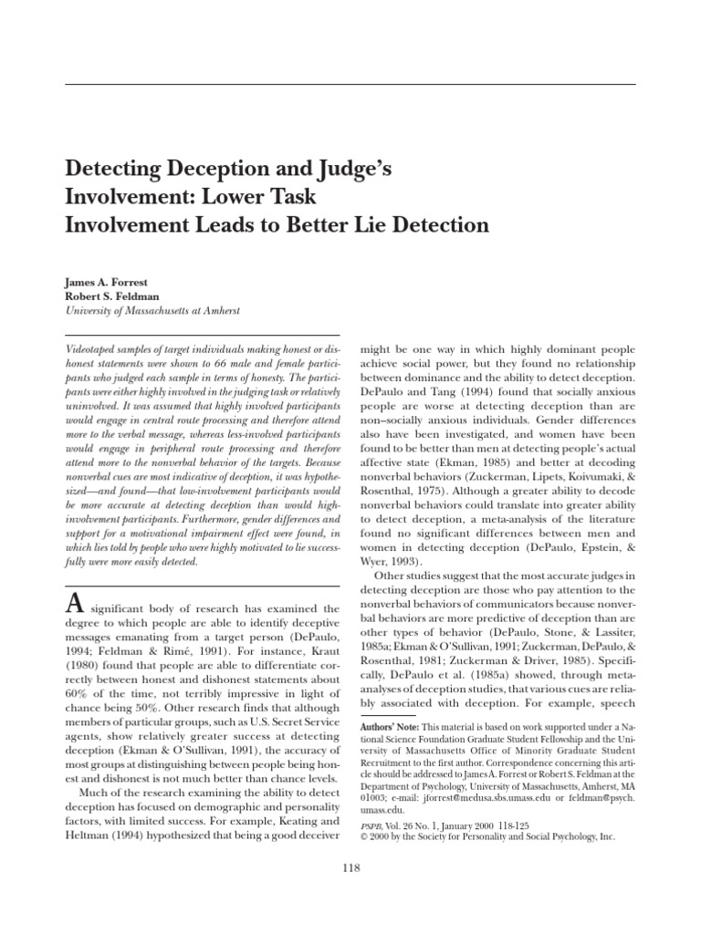 Task Involvement and Deception | PDF | Deception | Nonverbal Communication