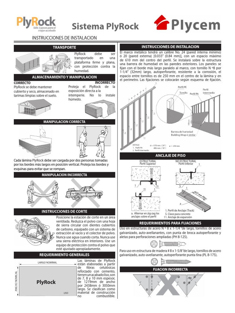 Instrucciones de Instalación PlyRock | PDF | Tornillo | Pintar