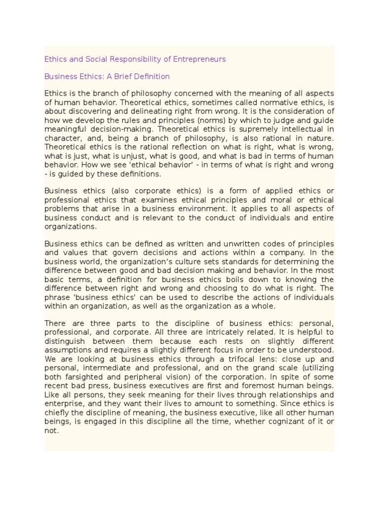 Ethics and Social Responsibility in Entrepreneurship | PDF | Corporate ...