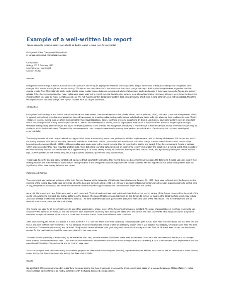 Example of A Well Written Report | PDF | Pheromone | Experiment