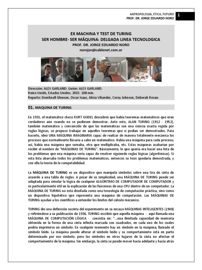 Ex Machina y Test de Turing + Hombres y Maquinas | PDF | Ciencia ...