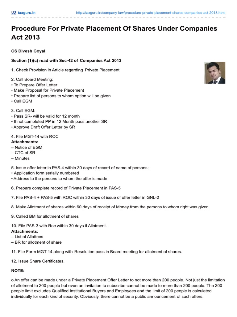 Procedure For Private Placement and Allotment | PDF | Financial ...