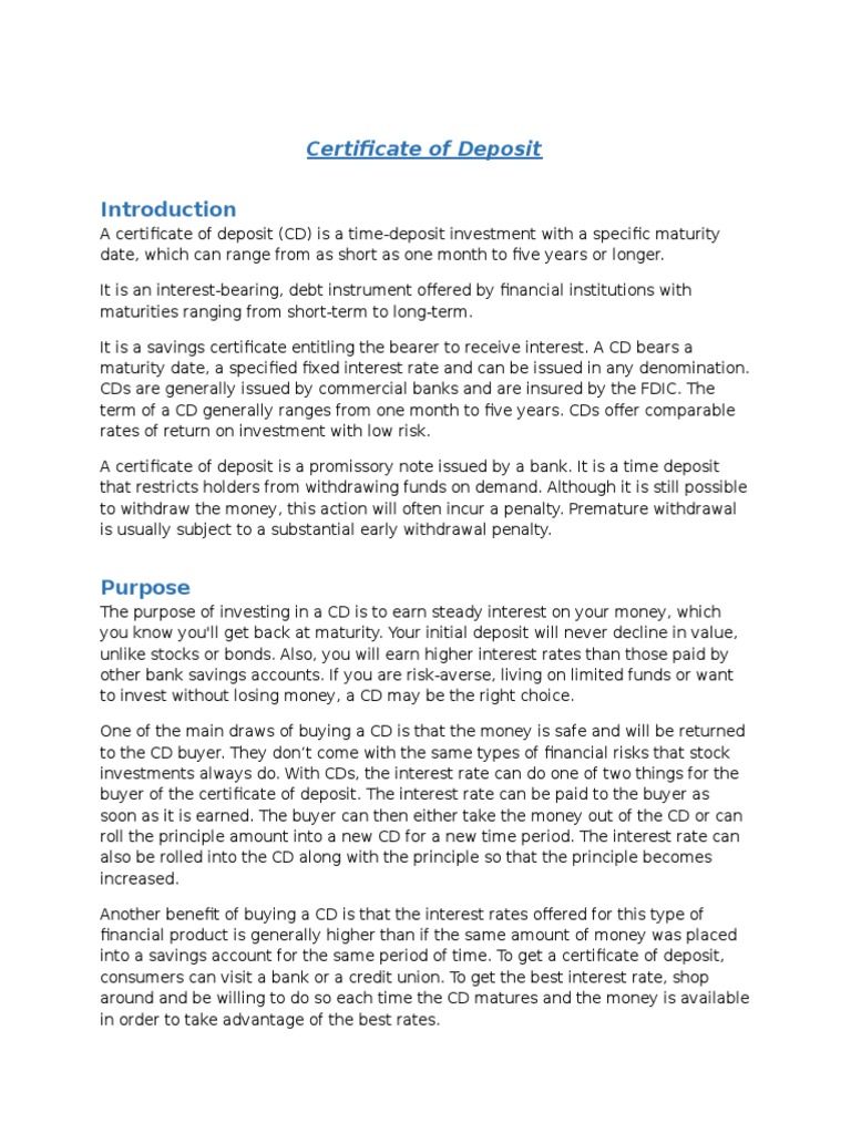 Certificate of Deposit | PDF | Certificate Of Deposit | Money
